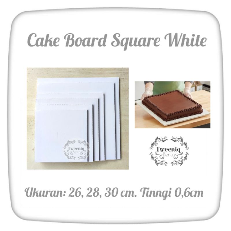 Jual cake board square white alas base tatakan kue tart putih glossy 26 ...
