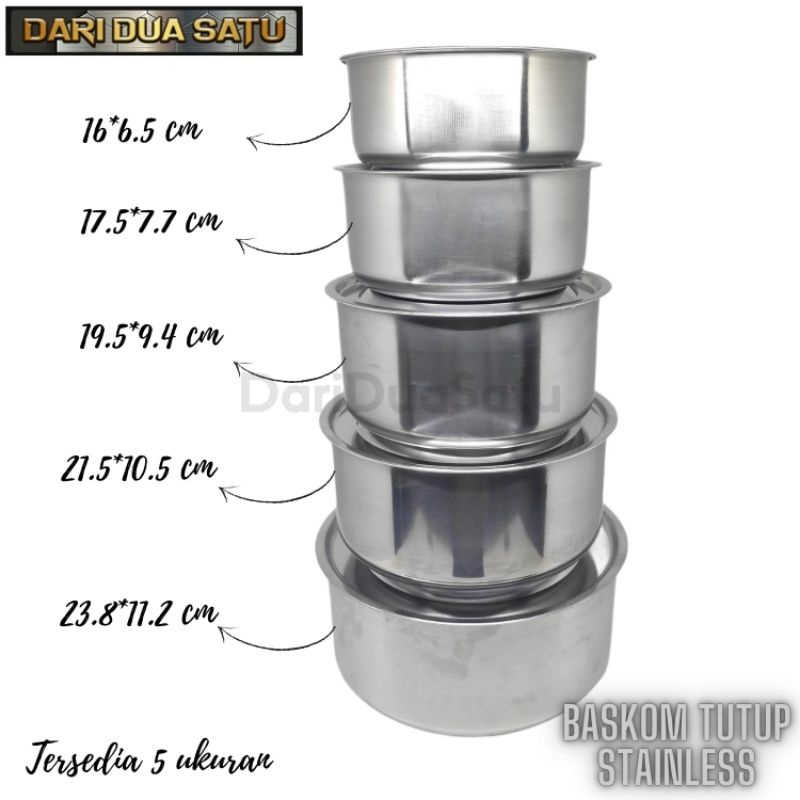 Jual Baskom Mangkok Stainless Plus Tutup Wadah Bumbu Makanan | Shopee ...