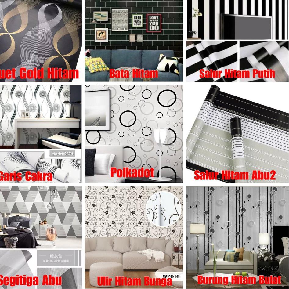 Jual Baru 9DJ9T WALLPAPER DINDING ukuran 45 cm x 10 M Motif Tema Garis Hitam Putih Salur Stripe ...