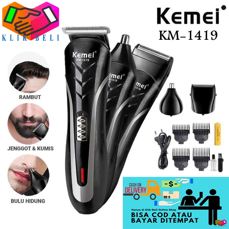 Jual Kemei KM-1419 Alat Cukur Rambut Elektrik Portable Mesin Cukuran Set Pencukur Kumis Jenggot ...