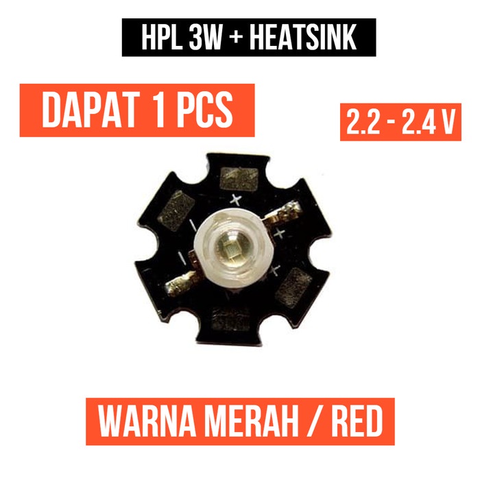Jual Lampu HPL 3W Merah Heatsink High Power LED Red 3 Watt W Star 1 Pcs ...