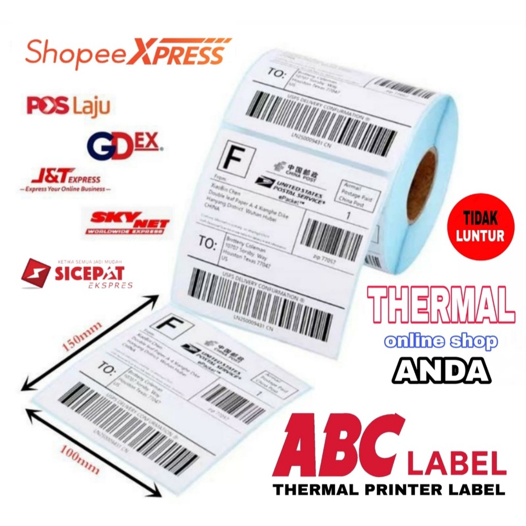 Jual Kertas Label Thermal 100x150 Kertas Thermal Printer Label Sticker AWB 1 Roll | Shopee Indonesia