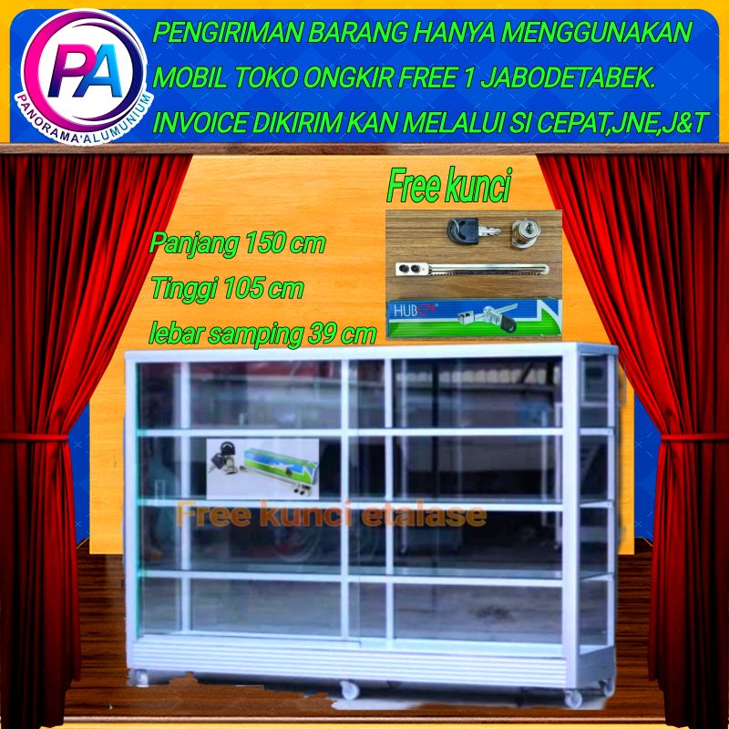 Jual Etalase Kaca Aluminium ukuran 1.5 meter Etalase sembako Aluminium ...
