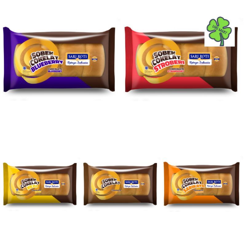 Jual SARI ROTI Sobek Coklat Keju Srikaya Strawberry Blueberry 226 gram ...