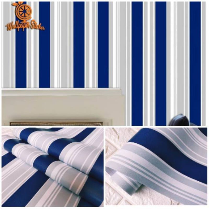 Jual Wallpaper Dinding Sticker Dinding Garis Biru Dongker Abu-abu ...