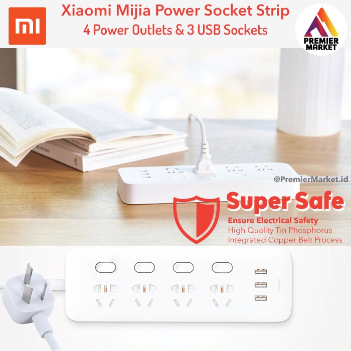 Jual Xiaomi Mijia Power Strip 4 Sockets 3 USB Plug Colokan Sambung Fast ...