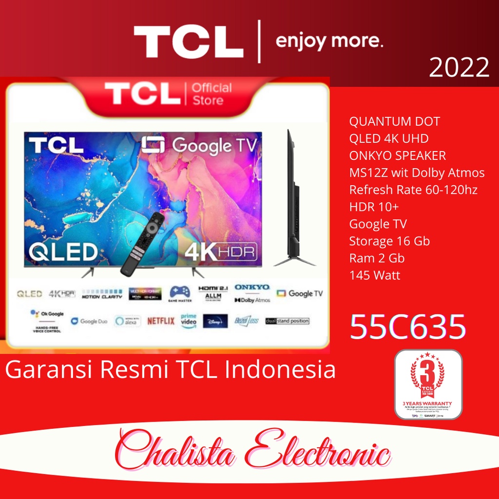 Jual TCL 55C635 55C 55 inch QLED GOOGLE TV NEW MODEL ANDROID 4K UHD ...