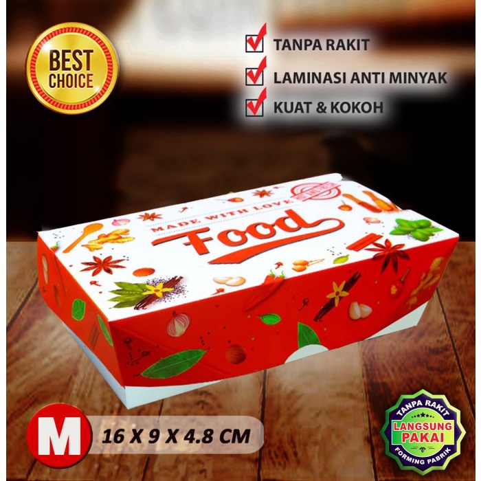 Jual Lunch Box - Lunch Box Paper - FOOD | MERAH | Medium (M) - (50 Pcs ...