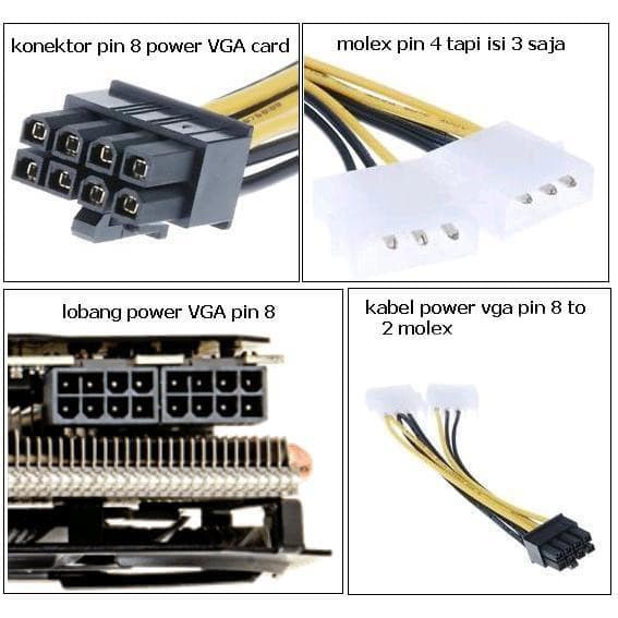 Jual Kabel power VGA Card to Power supply PIN 8 TO MOLEX PIN 4 | Shopee ...