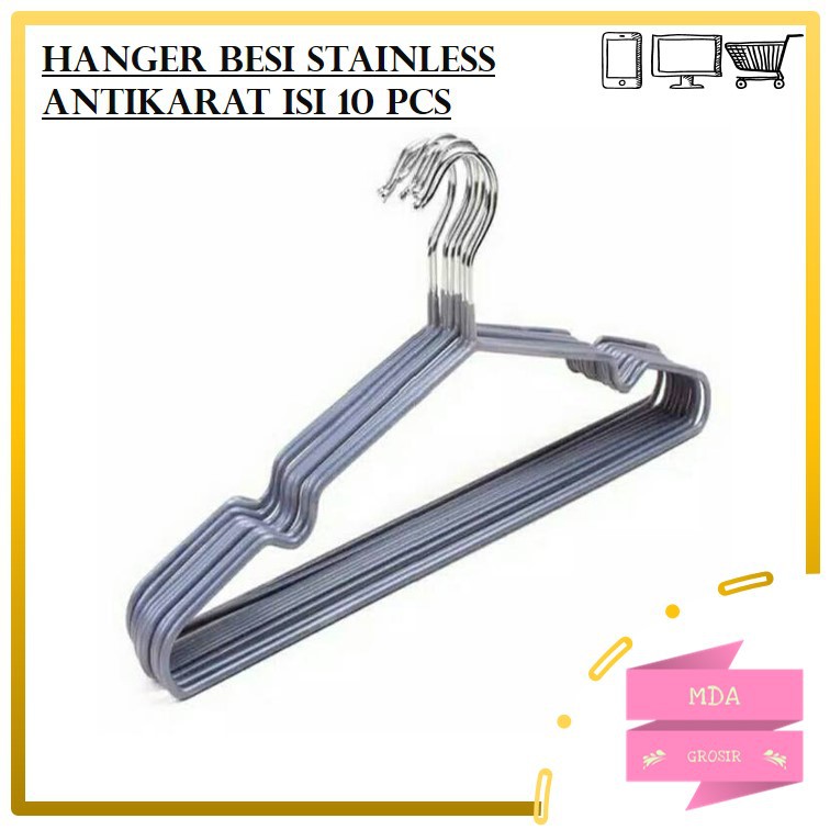 Jual [MDAGROSIR] HANGER BAJU BESI STAINLESS 1 PAK ISI 10 PCS 41 CM ...