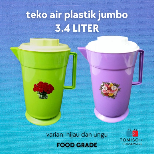 Jual Teko Air Plastik Jumbo 2 Warna Eskan Plastik Putih 3.4 LITER Water Jug Pitcher Plastik ...
