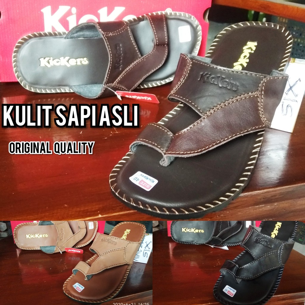 Jual Sandal Kulit kickers Full Up Sendal Kulit Asli Pria Sandal Slop ...