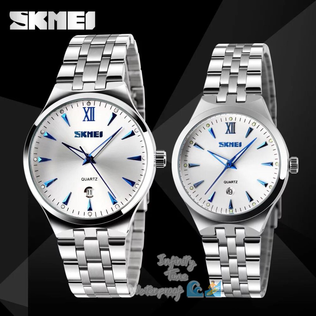 Jual Jam Tangan Couple Skmei 9071 Cowok Cewek Analog Rantai Stainless ...