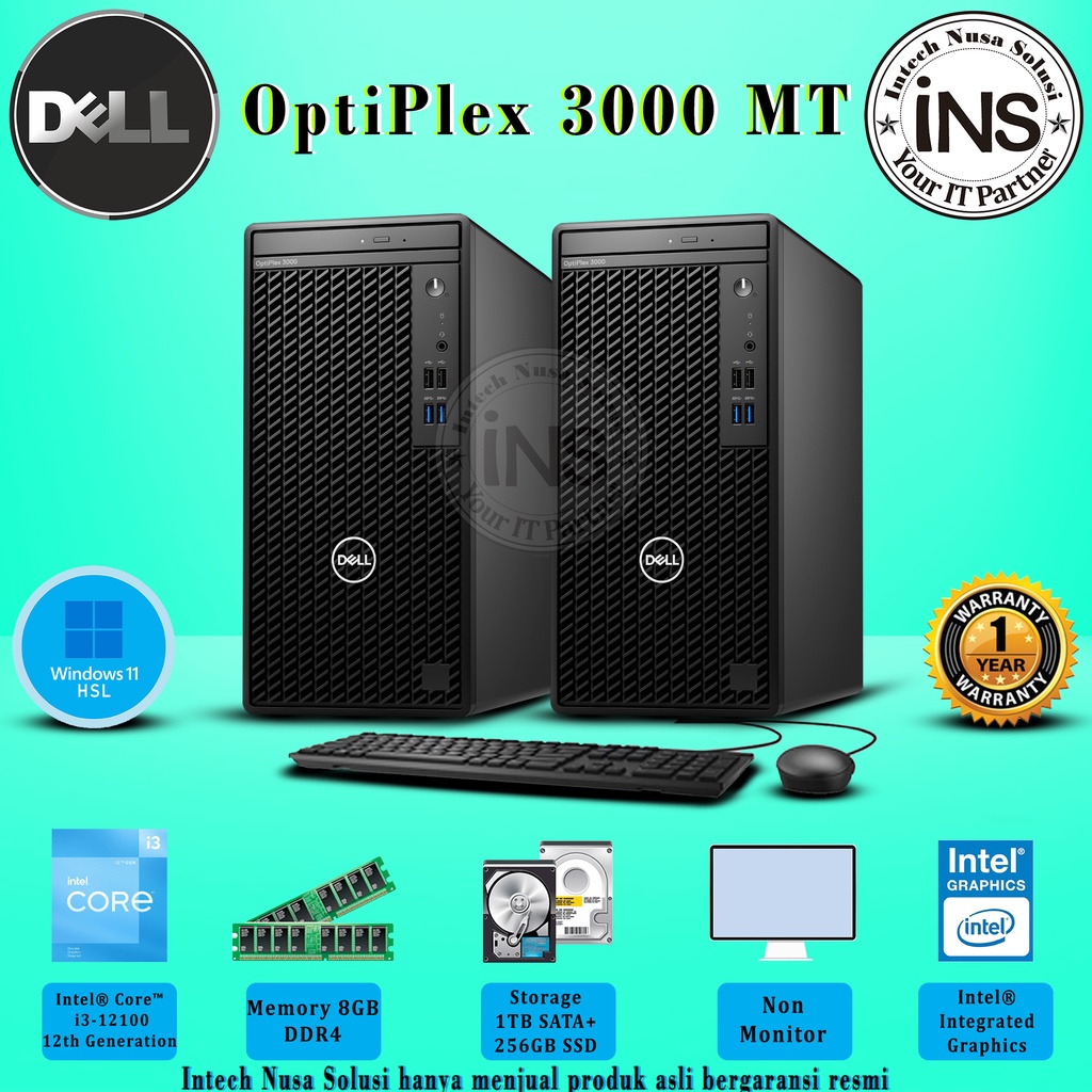 Jual CPU DELL OptiPlex 3000 MT i3-12100 8GB 1TB SATA + 256GB SSD DVDRW ...