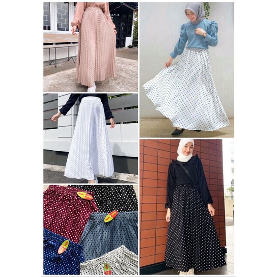 Jual ROK POLKADOT Plisket Premium Mayung Jersey Hyget Lipatan Besar Termurah Rok Plisket ...