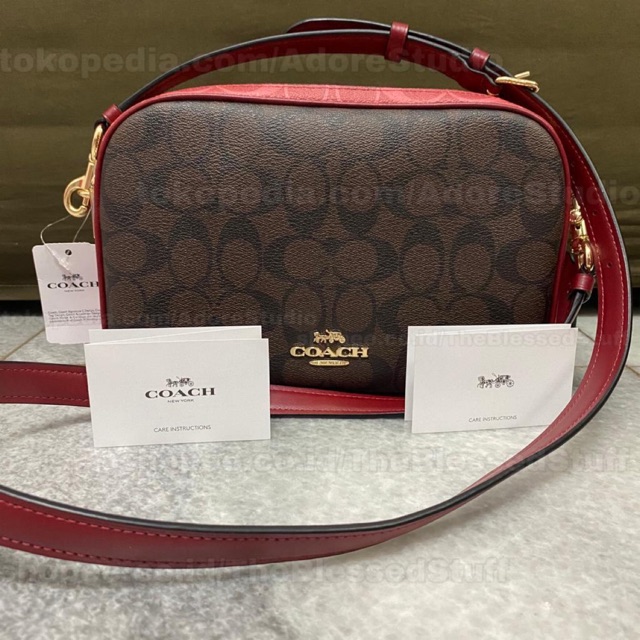 Jual COACH JES CROSSBODY IN BLOCKED SIGNATURE CANVAS IM/BROWN MULTI 100% ORIGINAL | Shopee Indonesia