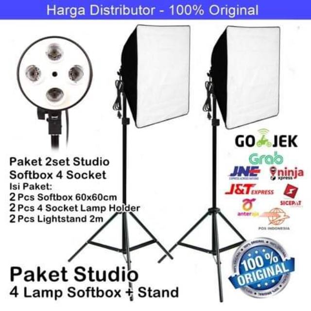 Jual Paket Double Softbox 4 Socket E27 Light Stand 2 M Shopee Indonesia