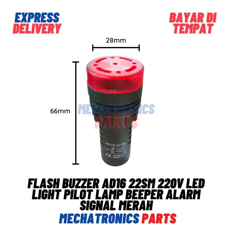 Jual Flash Buzzer AD16 22SM 220V LED Light Pilot Lamp Beeper Alarm Signal Merah | Shopee Indonesia