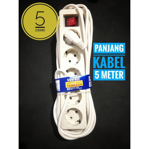 Jual stop kontak 5 port panjang 5 meter jack listrik colokan listrik ...