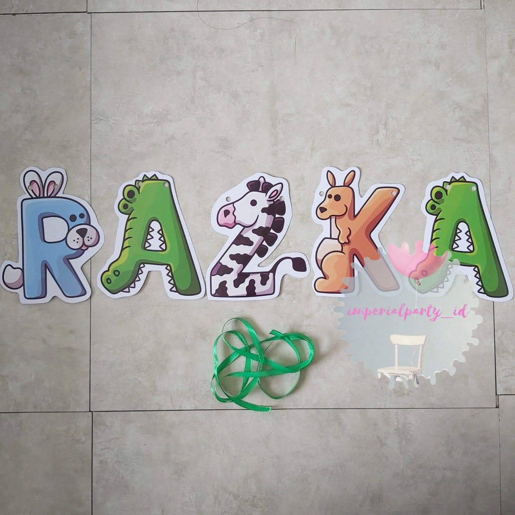 Jual Custom Bunting Flag Banner Huruf DIY Animal Huruf Hewan Alphabet ...