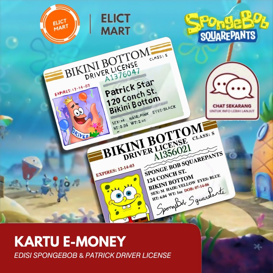 Jual Kartu E-Money/E-Toll edisi Spongebob & Patrick Driver License ...