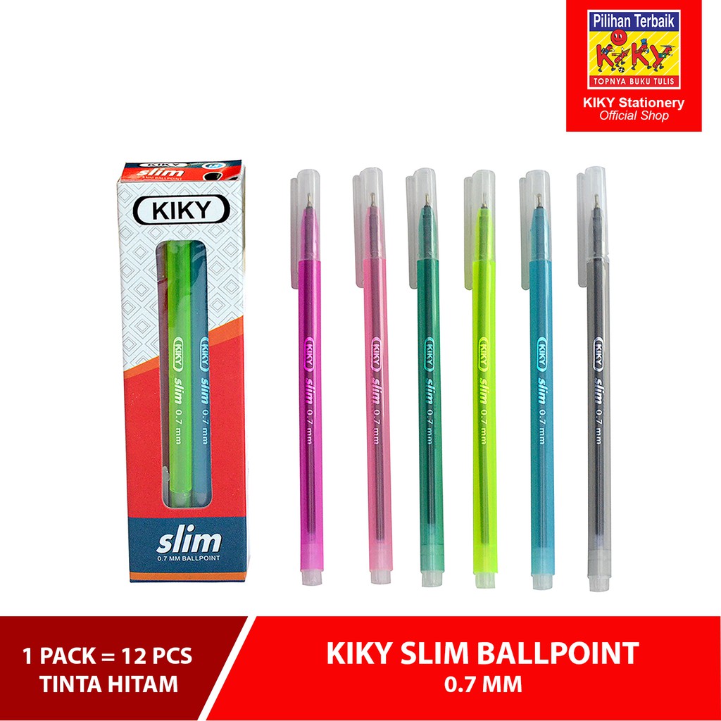 Jual KIKY Slim Ballpoint (Tinta Hitam) - 1 Pack = 12 Pcs | Shopee Indonesia
