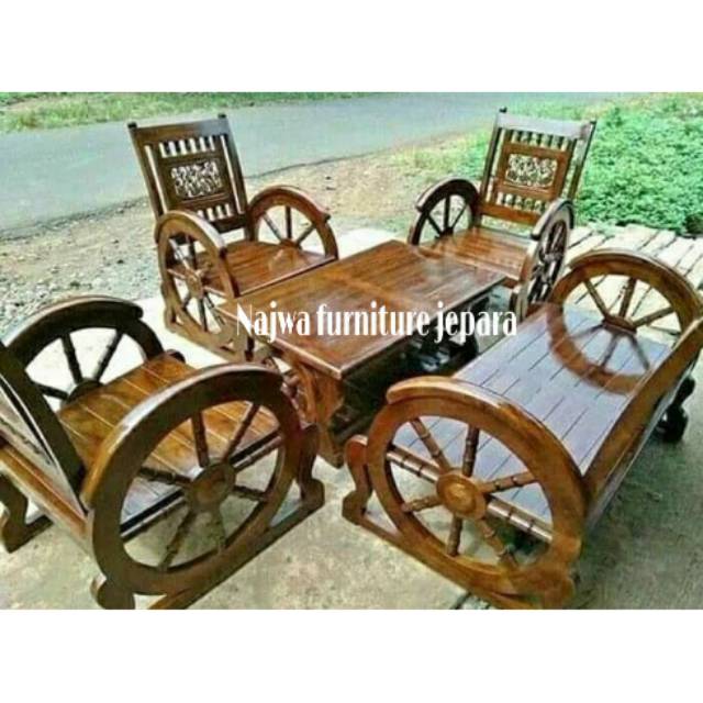 Jual kurdi tamu nahkoda/kursi roda/kursi becak unik jati asli harga ...