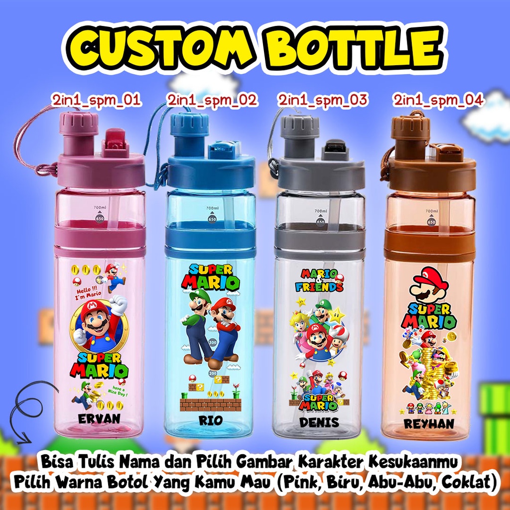 Jual BOTOL MINUM CUSTOM 2in1 GAMBAR KARAKTER SU PER MA RIO DESAIN KARTUN KAPASITAS 700ML ...