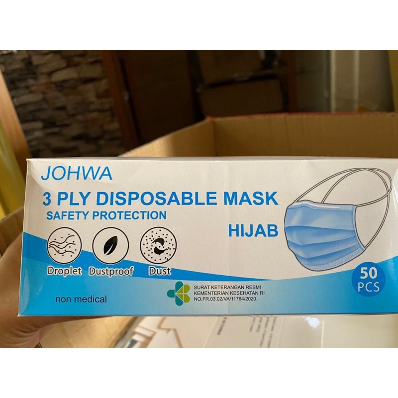 Jual MASKER HIJAB 3 PLY BIRU/ MASKER HEADLOOP / MASKER 3 PLY / MASKER ...