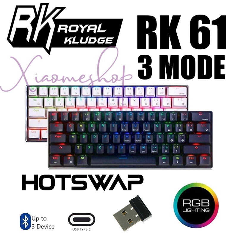 Jual NEW ROYAL KLUDGE RK61 RGB HOTSWAP MECHANICAL KEYBOARD 60% 3 MODE ...
