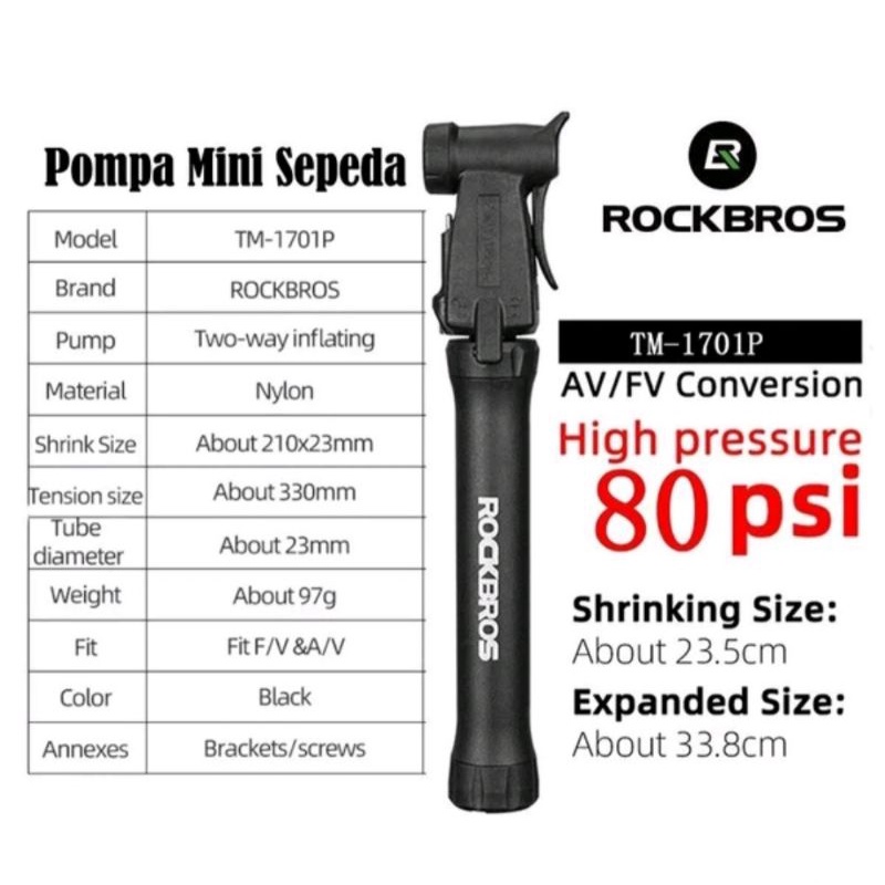 Jual Rockbros TM-1701P Pompa Angin Mini Sepeda - Hand Pump Portable ...
