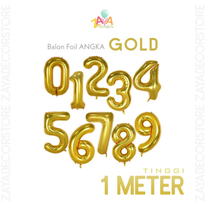 Jual Balon Foil ANGKA GOLD Ukuran 1 Meter | Shopee Indonesia