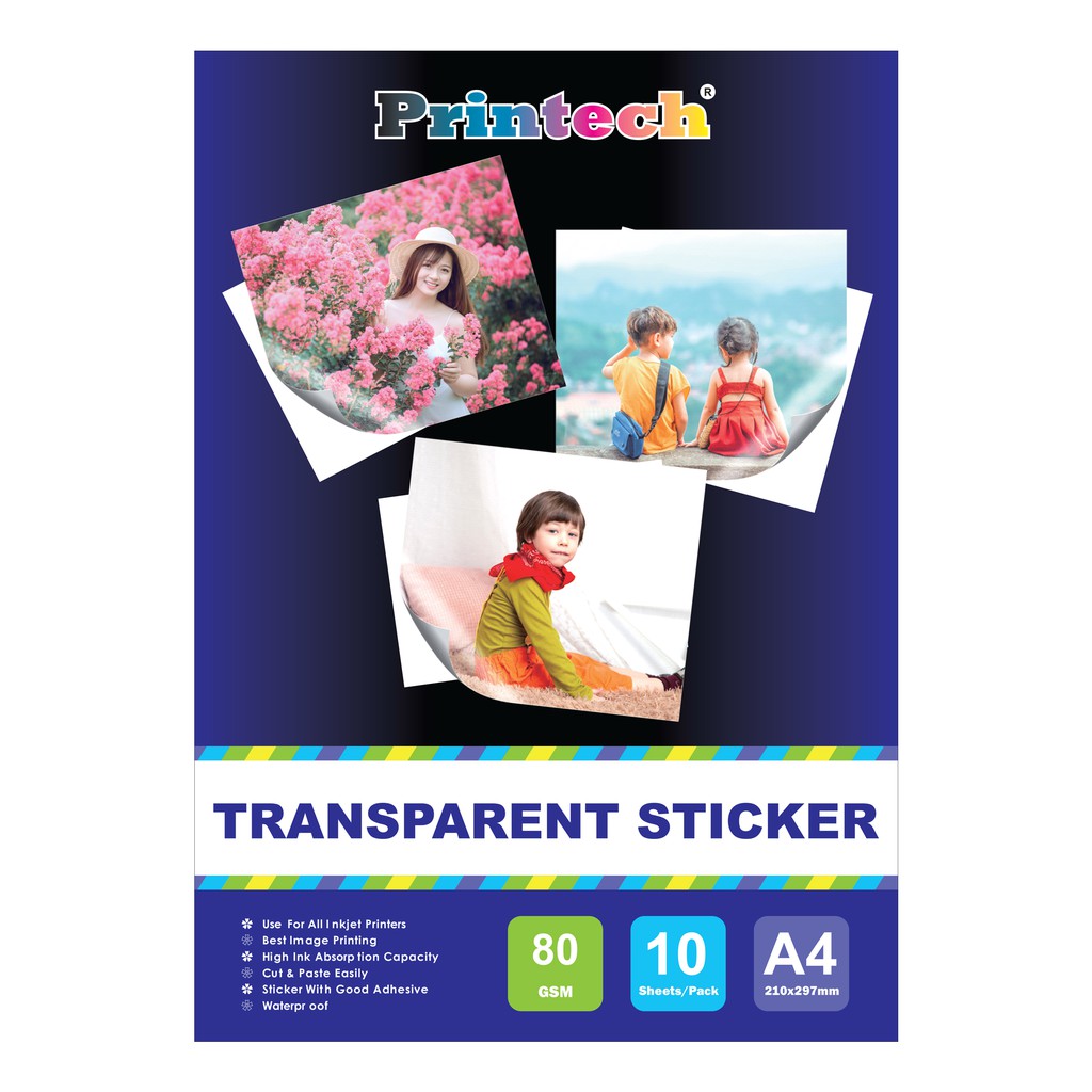 Jual PRINTECH Stiker Transparan / Transparent Sticker A4 80gsm - 02026 ...