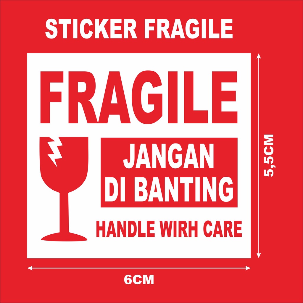 Jual [Min. Order 40pcs] Sticker FRAGILE Awas Barang Pecah Belah Handle ...