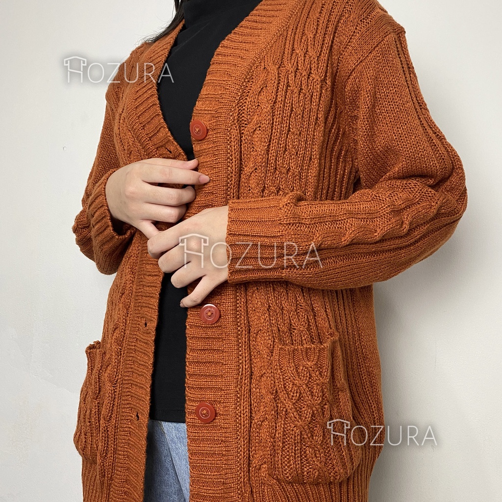 Jual Hozura - Cardigan Sweater Rajut Wanita Lanna (Batta) - Cardigan Rajut Jumbo Oversize Tebal ...