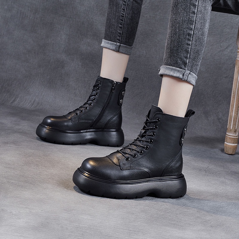 Jual Sepatu Boot Martin Kulit Bot Pendek Wanita Datar Renda Zip Dr ...