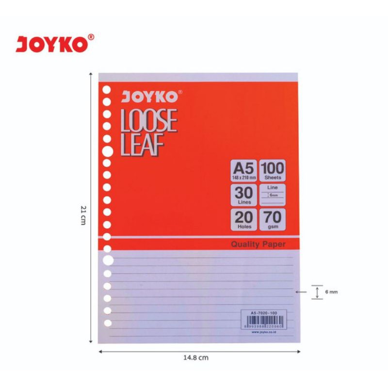 Jual Loose Leaf Joyko A5-7020 kertas bergaris/putih (1PAD/100lbr) | Shopee Indonesia