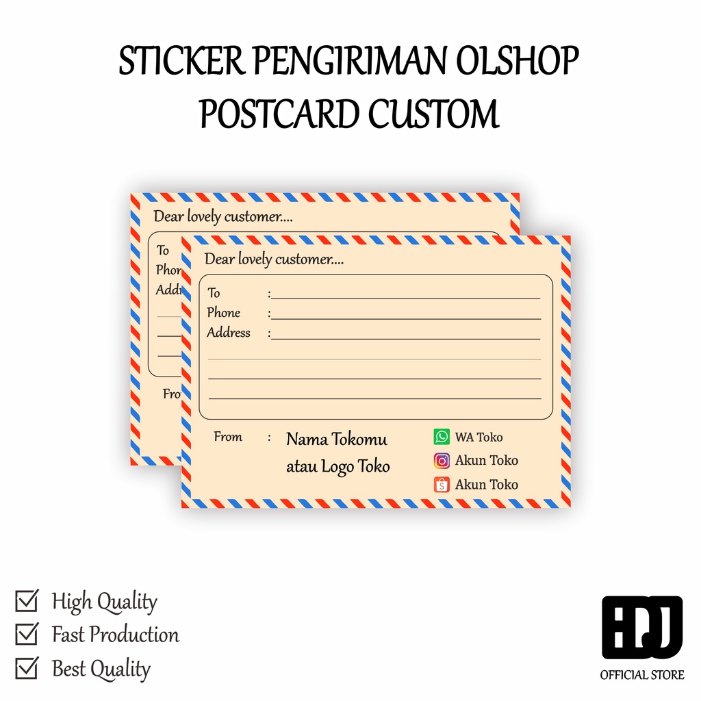 Jual Postcard / sticker label pengiriman olshop custom / sticker custom ...