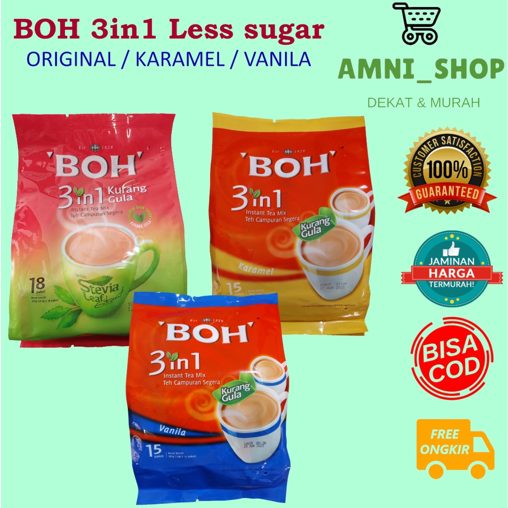 Jual Boh 3in1 less sugar original / caramel / vanilla Malaysia | Shopee ...