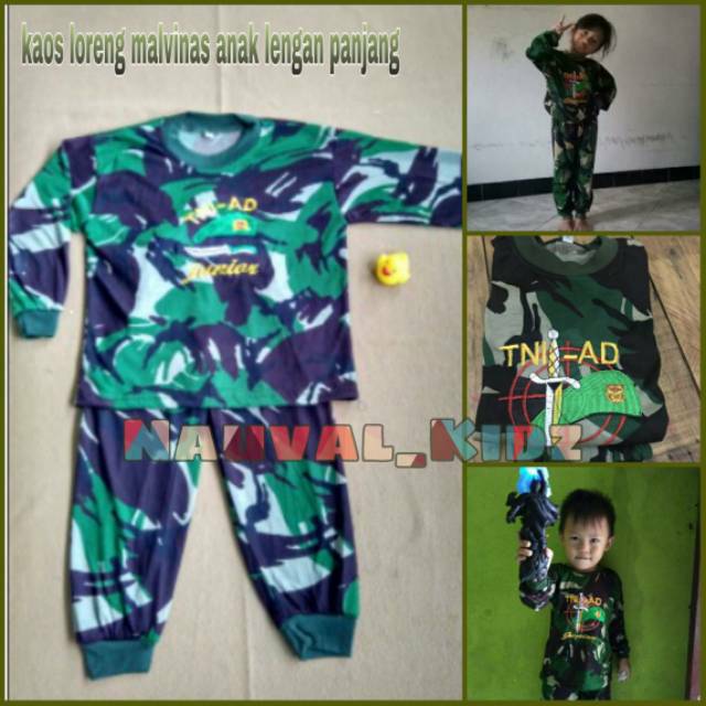 Jual Baju Kaos Setelan Lengan Panjang Anak Doreng Loreng Malvinas TNI AD, TNI AL, MARINIR ...