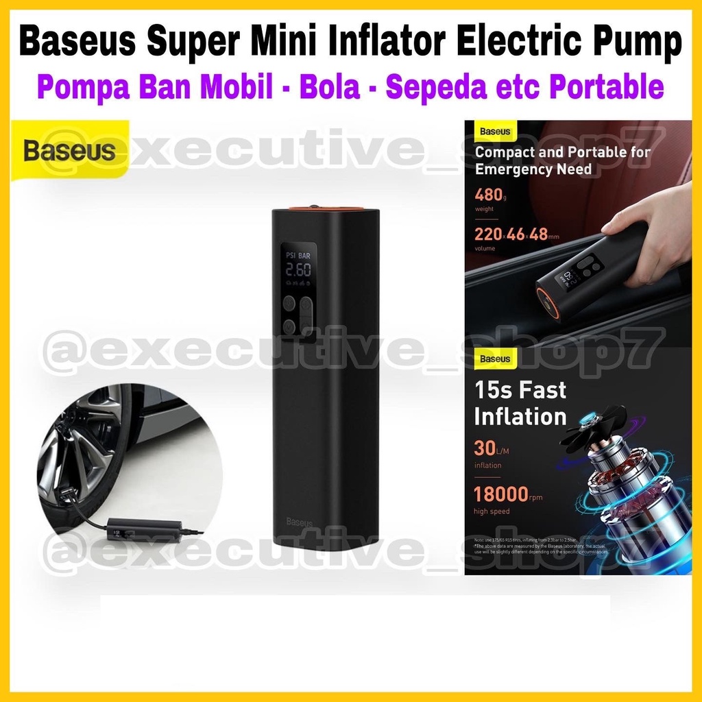 Jual Baseus Super Mini Inflator Electric Pump Pompa Ban Mobil - Bola ...