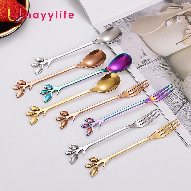 Jual Hayylife Sendok Garpu Buah Mini Stainless Steel - Bentuk Daun ...