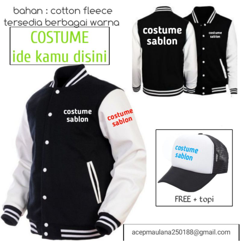 Jual jaket varsity kancing khusus SABLON 4 titik + free topi sesuai ...