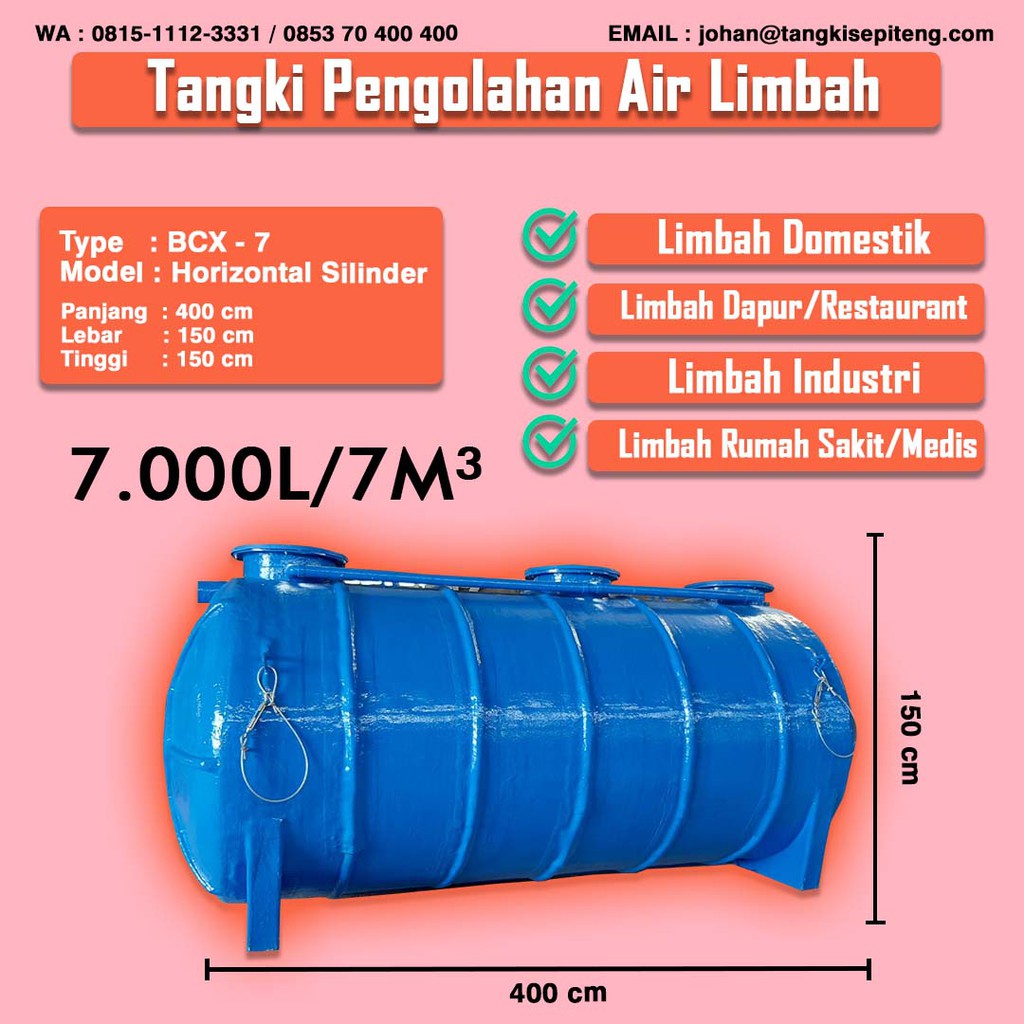 Jual Tangki IPAL Kapasitas 7000 Liter 7m3 BIOTECH SYSTEM Septic Tank