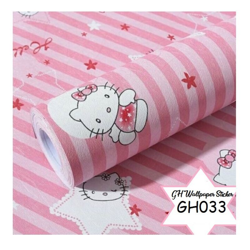 Jual Wallpaper sticker dinding motif karakter hello kitty garis pink ukuran 45 cm x 8m gh033 ...