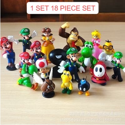 Jual Figure Mario Bros Mainan Anak Super Mario Set isi 18 Topper Kue ...