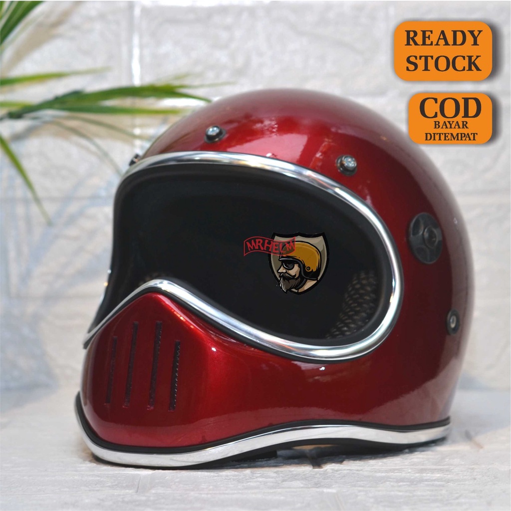 Jual HELM CUSTOM CAKIL MARUN LIST CHROME ( MR HELM ) | Shopee Indonesia