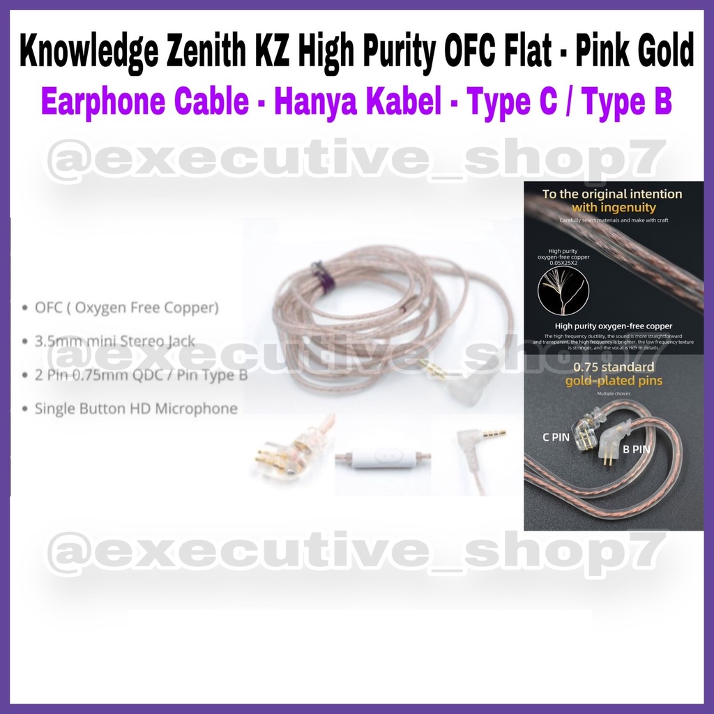 Jual Knowledge Zenith KZ High Purity OFC Flat • Pink Gold Earphone ...