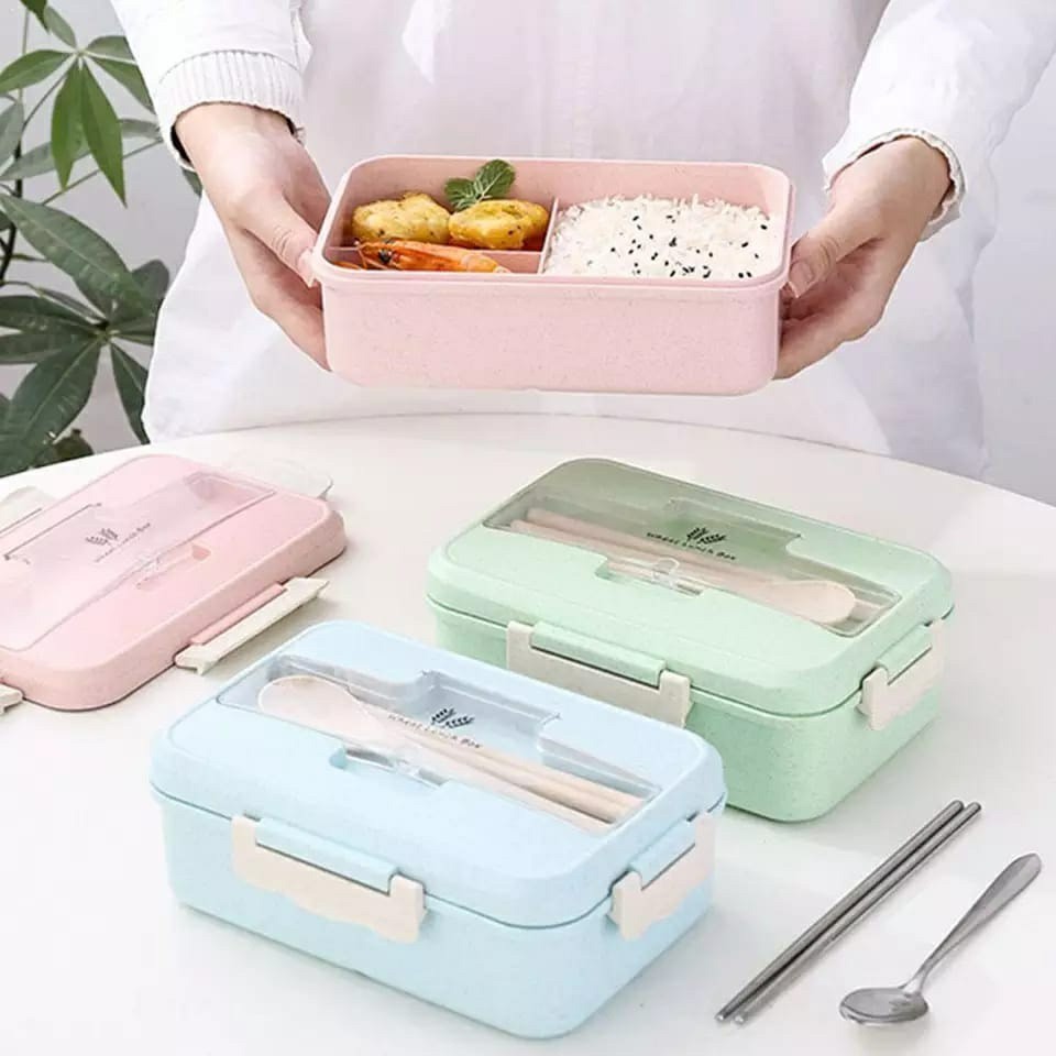 Jual LUNCH BOX/KOTAK MAKAN JERAMI FOOD GRADE PLUS SENDOK DAN GARPU ...
