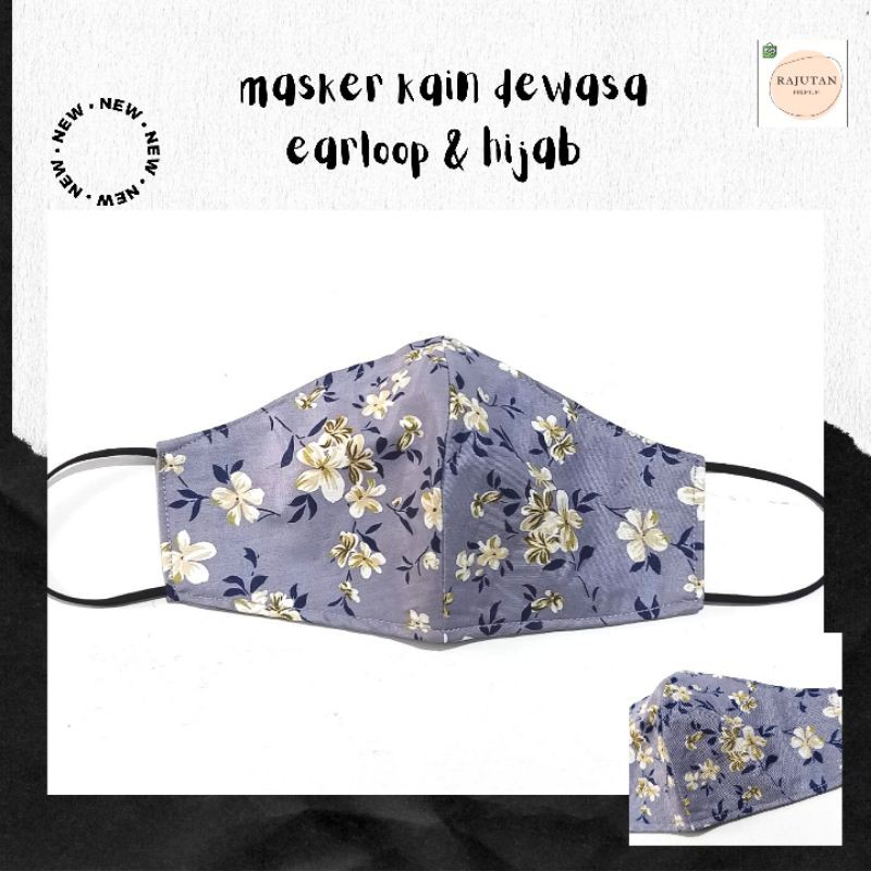 Jual masker kain marble wanita tebal murah bunga vintage blue biru soft ...